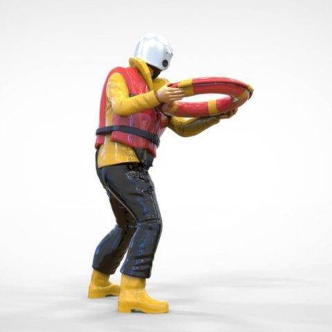 Highly-detailed Model Figure of RNLI throwing a life ring 33 (70mm) G Gauge